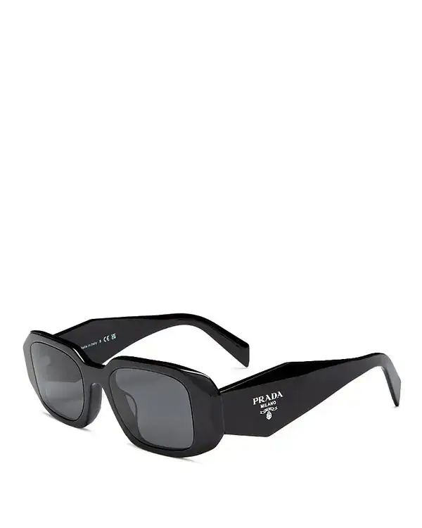 Prada Symbole Rectangular Sunglasses - Black/Gray Solid | Editorialist